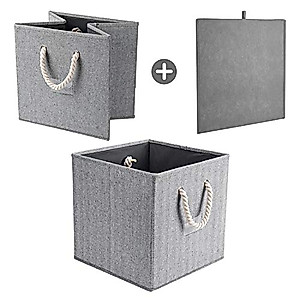 Robuy Cube Storage Bins,Grey Fabric Foldable Storage Bins,Set of 3 Stroage Boxes with Cotton Rope Handles for Organizer Home,Office, Nursery 13x13x13 inch