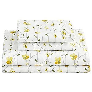 softan Full Sheet Set Floral Bed Sheets Full Printed Sheets Double - 4 Piece Soft Microfiber Patterned Fitted Sheets Full with 15" Deep Pocket, Yellow Flower