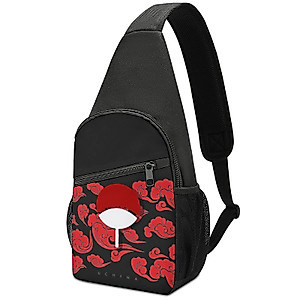 Small Sling Crossbody Bag Anime Printing Multifunction Chest Shoulder Bag Waterproof Hiking Travel Bag with Adjustable Strap for Women Men (Black)