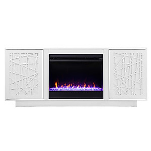 SEI Furniture Delgrave Electric Fireplace TV Stand for TVs up to 56 Inches with Color Changing LED Flame, White