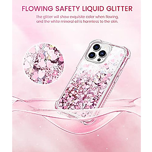 Caka for iPhone 13 Pro Max Case Glitter Women Girls with Built-in Screen Protector Bling Sparkle Liquid Quicksand Full Body Protective Case for iPhone 13 Pro Max 6.7 (Rose Gold)