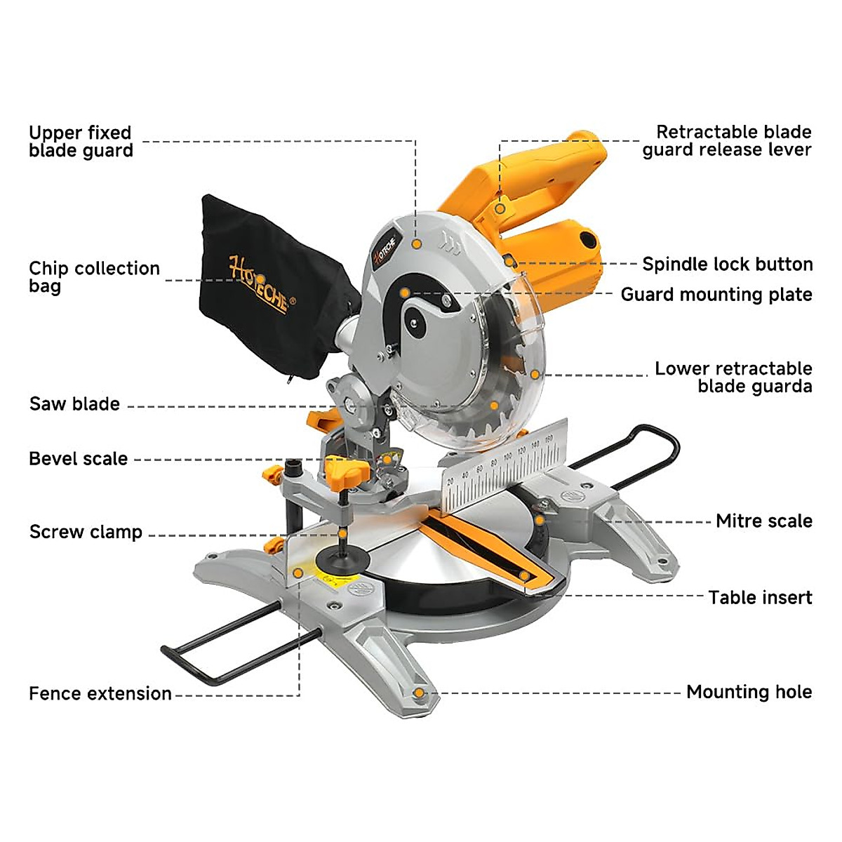Hoteche Miter Saw 8-1/4-Inch Table Saw 11-Amp Single Bevel Compound Saw Chop Wood Circular Saw with Saw Blade