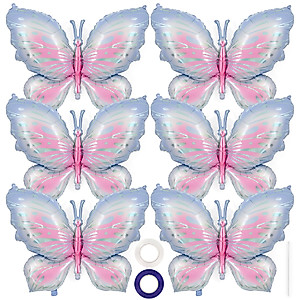 6 Pieces Butterfly Balloons, Purple Butterfly Foil Mylar Balloons,Butterfly Baby Shower Decoration for Butterfly Themed Party Wedding Birthday Party Baby Shower Decorations Supplies (Pink)