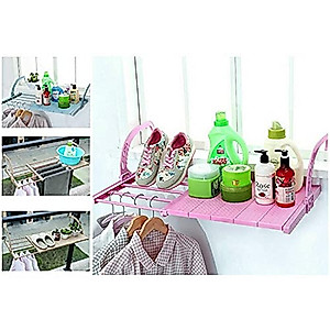 ZyHMW Clothes Airer MultifunctionFolding Balcony Clothes Drying Rack Airer Laundry Hanging Towel Shoes Rack Solid Color Plastic Hanging ClothesRack, Clothes Airer (Color : Pink, Size : 8)