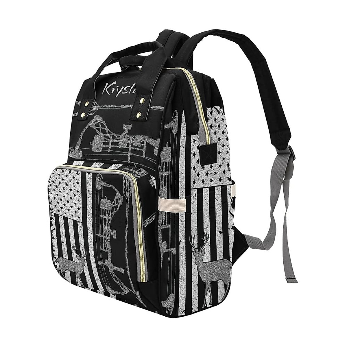 Deer American Flag Camo Arrow Black Diaper Bags with Name Waterproof Mummy Backpack Nappy Nursing Baby Bags Gifts Tote Bag for Women