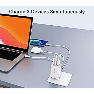 LINTYLE 65W USB C Charger 3-Port GaN Wall Charger Mini USB C USB A Charger Block Foldable Fast USB Type-C Charger Phone Laptop Tablet Charger Power Adapter - White