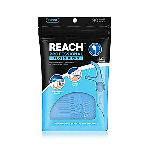 REACH Interdental Flosser Pick | Acute angle for better reach | Dented for Better Grip , PFAS FREE | 90 Flossers, Mint Flavor