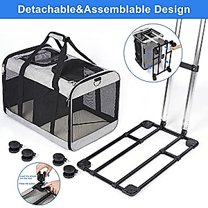 VOISTINO Double Compartment Pet Carrier with Detachable Wheels for Cat/Dog, Rolling Carrier for 2 Small Cats/Dogs, Super Ventilated Design, Ideal for Traveling/Walking/Camping