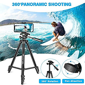 UBeesize 60” Phone Tripod with Carry Bag & Cell Phone Mount Holder for Live Streaming, Extendable Travel Lightweight Tripod Stand with Smartphone Wireless Remote, Compatible with iOS/Android