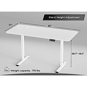 Furniwell Electric Height Adjustable Standing Desk Large Sit Stand up Desk Home Office Computer Desk 55 x 24 Inches Lift Table with T-Shaped Metal Bracket, White