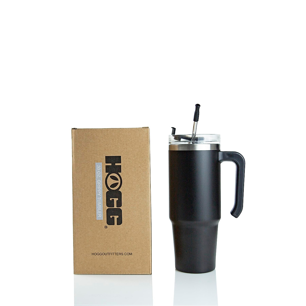 Hogg 30oz Grippy Tumbler with Removable Handle, Lid, and Stainless Steel Straw, DIY, Customizable, Double Wall Insulated Tumblers (Black)
