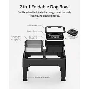 Petace Elevated Dog Bowls, Raised Dog Bowl Stand with No Spill Dog Water Bowl & Stainless Steel Dog Food Bowl, 4 Heights Adjustable for Small Medium Large Dogs and Pets