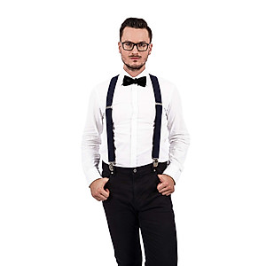 Decalen Mens Suspenders Wide Adjustable and Elastic Braces Y Shape with Very Strong Clips Heavy Duty (Black)