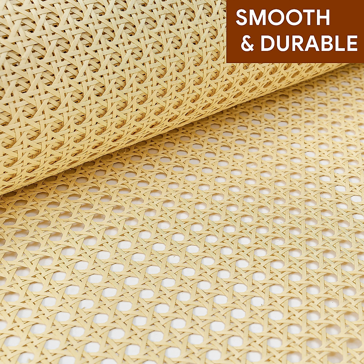 KOLWOVEN 16" Width x 10 Feet Plastic Cane Webbing for Caning Projects Natural Pre - Woven Open Mesh Cane - PE Rattan Cane Webbing Rattan Roll Cabinet Chair (10 FEET)