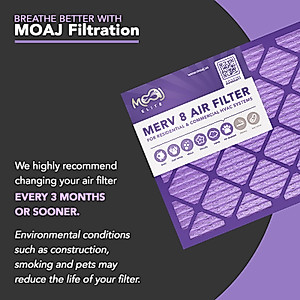 10x20x1 Air Filter (4-PACK) | MERV 8 | MOAJ Elite Dust Defense | BASED IN USA | Quality Pleated Replacement Air Filters for AC & Furnace Applications | Actual Dimensions: 9.70" x 19.70" x 0.75" in.