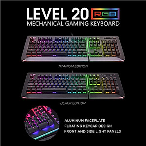 Thermaltake Level 20 RGB Titanium Aluminum Gaming Keyboard Cherry MX Blue Switches, 16.8M Color RGB, 32 Color Zone Options, Alexa Voice Control & Razer Chroma Sync Compatible, KB-LVT-BLSRUS-01