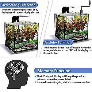 Aquarium Heater 25W Small Fish Tank Heater Submersible 25W 50W 100W, Precise Temperature Control with Intelligent Memory Function, External LED Digital Temp Controller Suitable for Betta Fish Turtle