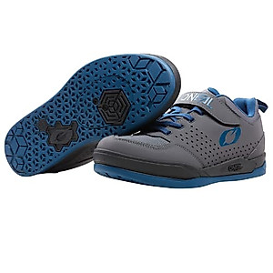 O'NEAL | Mountain Bike Shoes | Downhill Freeride Mountain Bike | Vegan | Sole Compatible with SPD Pedal Plate, Durable and Lightweight PU, Ventilation Slots | Flow SPD Shoe | Adult, Grey / Blue, 41 EU