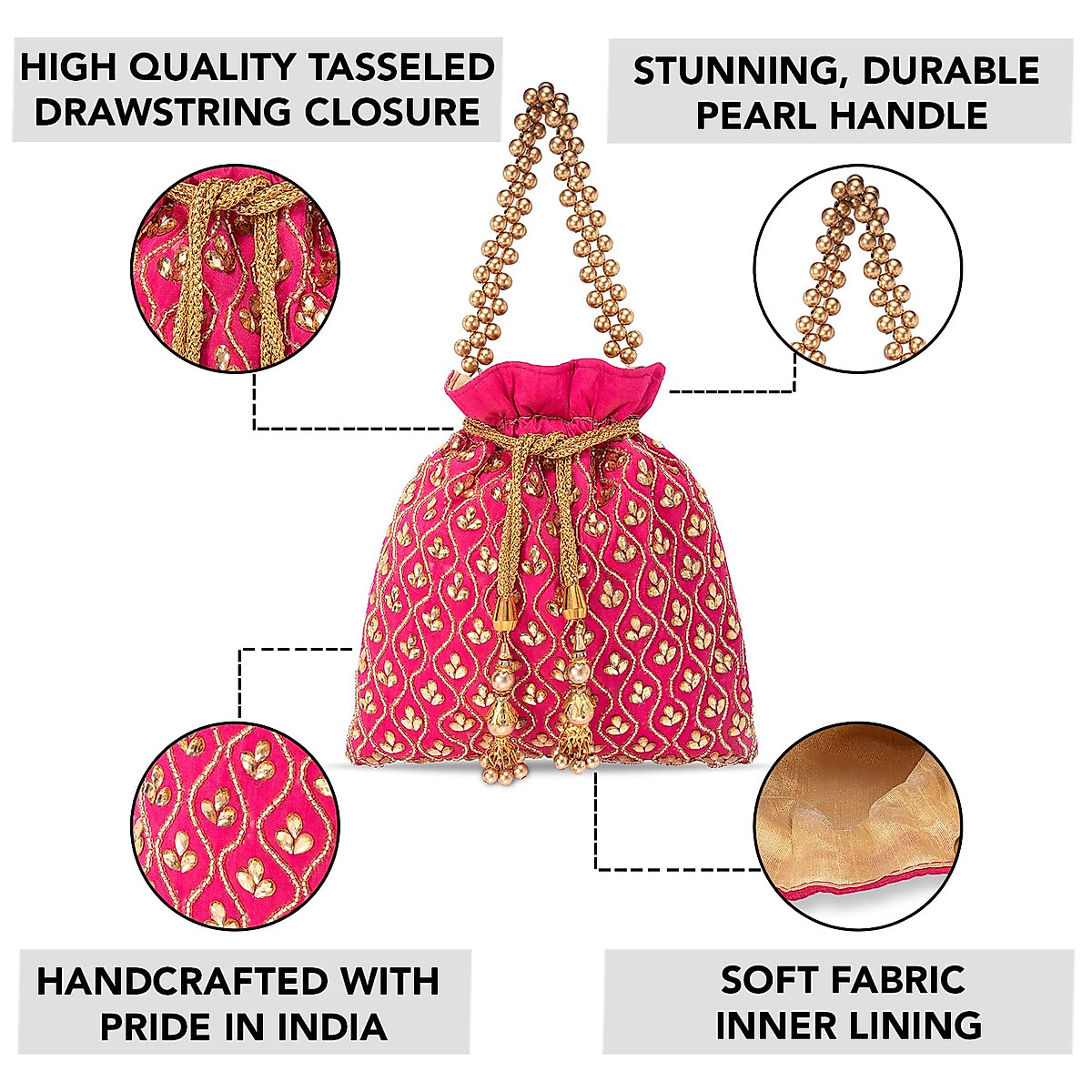 Aheli Indian Potli Bags for Women Evening Bag Clutch Ethnic Bride Purse with Drawstring (P27RP)