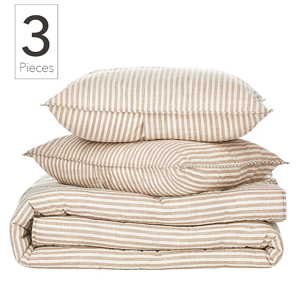 Nate Home by Nate Berkus All-Season Cotton Percale Painted Stripe Quilt 3 Piece Quilt Set, Comfortable Bedding from mDesign, King, Includes 1 Quilt, 2 Pillow Shams - Pearl/Fossil (Beige/Taupe)