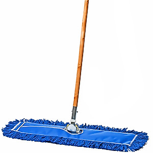 Tidy Tools Commercial Dust Mop & Floor Sweeper – 24 x 5 in. Cotton Nylon Reusable Mop Head, 63 in. Wooden Broom Handle – Industrial Dust Mops for Floor Cleaning & Janitorial Supplies, Blue