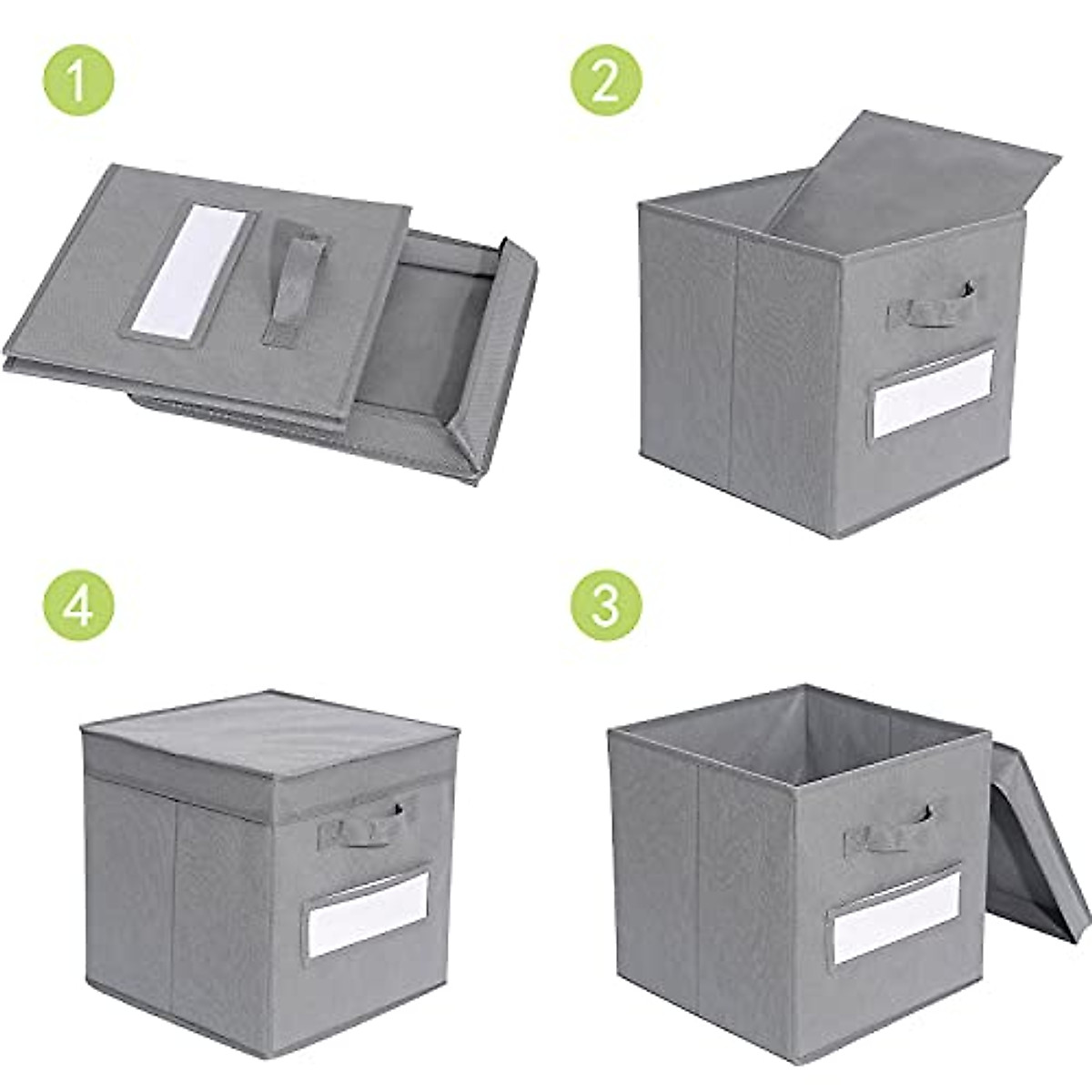 Collapsible Storage Containers Cubes 3pcs Fabric Cube Storage Bins with Lids for Organizing Shelves Home Bedroom Closet Office,Storage Boxes Baskets Organizer with Label & Pen,Large (Beige)