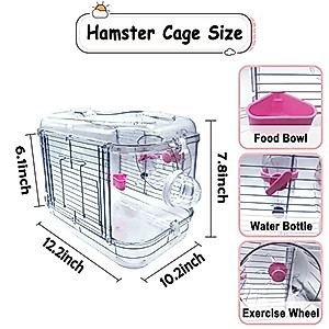 kathson Dwarf Hamster Cages and Habitats Portable Hamsters Travel Cage Transparent Gerbils Cages Small Animal Carry Case with Accessories Food Bowl Water Bottle Running Wheel for Ferret Hedgehog