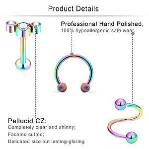 Cisyozi 16G Lip Rings Studs Hoop Piercing Jewelry for Women Stainless Surgical Steel Spiral Horseshoe Opal Lip Labret Medusa Monroe Ring Tragus Helix Cartilage Earring Stud Piercing Jewelry Women Men