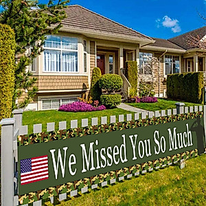 American Flag Ptriotic Soldier We Missed You So Much Backdrop Banner,Military ARMY Homecoming Party Decoration Deployment Returning Back Party Supplies