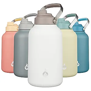 BJPKPK 1 Gallon Water Bottle Insulated, Dishwasher Safe 128oz Large Water Jug with Metal Handle & BPA Free Spout Lid, Stainless Steel Metal Thermos for Gym, Sports & Hiking, Milky White
