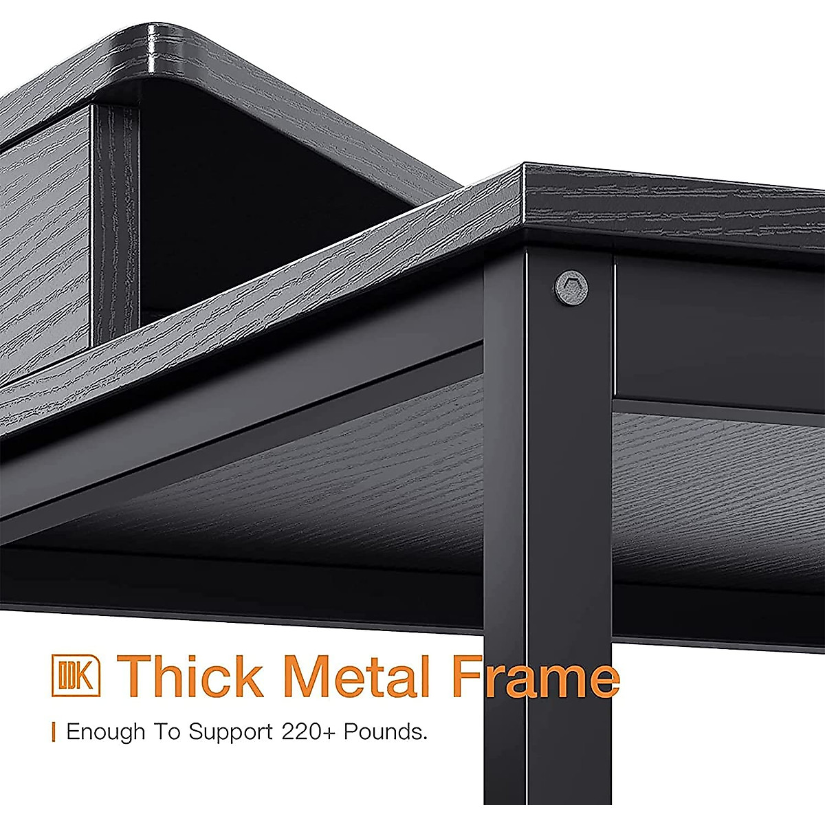 EVETEE Corner Desk, Small Space Saving Desk, Solid Steel Frame, Small Space Display Bracket, Durable Wooden Desktop, Easy to Assemble, Suitable for use as Dresser, Desk, and Office Desk (Black)