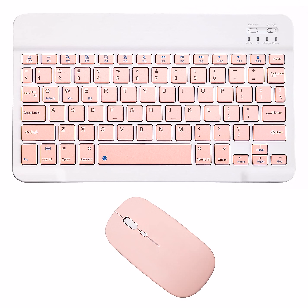 Rechargeable Bluetooth Keyboard and Mouse Combo Ultra-Slim Portable Compact Wireless Mouse Keyboard Set for Android Windows Tablet Cell Phone iPhone iPad Pro Air Mini, iPad OS/iOS 13 and Above (Pink)