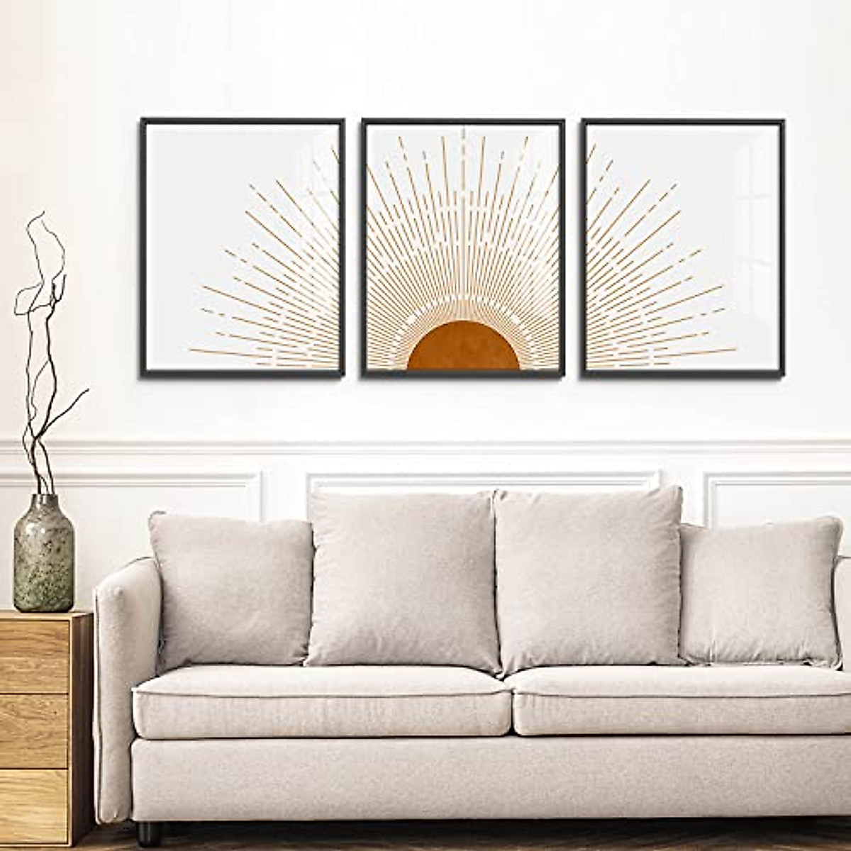 Sun Ray Boho Bedroom Wall Decor, Sun Line Art Modern Wall Decor, Mid Century Modern Wall Decor, Bathroom, Living Room, Office, Classrooms, Home Wall Decor, Set of 3 Prints, 11x14inch Unframed