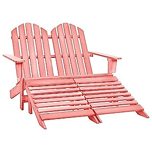 Tidyard 2-Seater Patio Adirondack Chair&Ottoman Fir Wood Pink Outdoor Fire Pit Chair Wooden Garden Armchair for Porch Pool Lawn Deck Backyard Balcony Outdoor