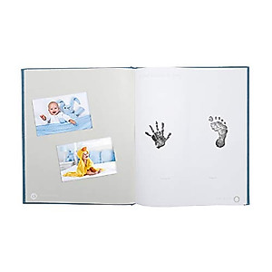 Pearhead Chambray Baby Book, Gender Neutral Baby Journal, Newborn Milestone Photo Album, Handprint or Footprint Keepsake Kit, Blue 9x10.75x0.6 Inch (Pack of 1)