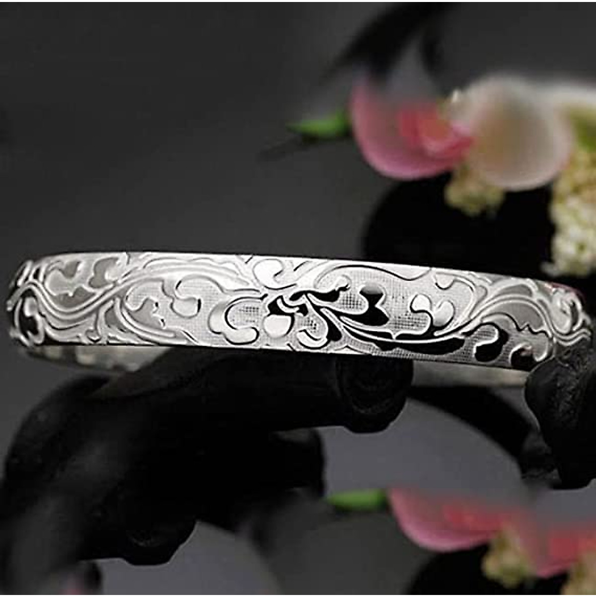 TOPOB Classic 925 Sterling Silver Bracelet, Ladies Fashion Pattern Open Alloy Jewelry Cuff Bangle Chain Bracelets (Silver)