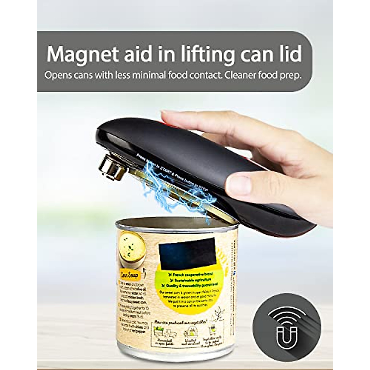 Electric Can Opener for Kitchen- Hand Held Automatic Can Opener with Smooth Edge, Portable and Battery Operated, Can Opener for Seniors with Arthritis, Easy One Touch to Open Any Size Cans, Black
