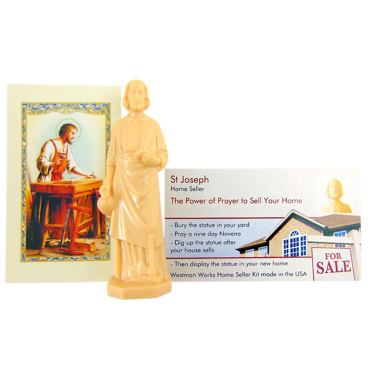 Westmon Works St Joseph Statue for Selling Homes with Instruction Card and Novena Prayer Complete Kit