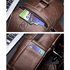 Genuine Leather Sling Bag,Full Grain Leather Chest Bag Casual Crossbody Shoulder Backpack Travel Hiking Vintage Daypacks for Men