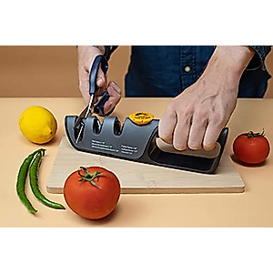 RAZORSHARP™ Knife Sharpener With Adjustable Angle Guide — Diamond-Coated Ceramic Sharpening Stones for All Knives Including Precision Kitchen, Professional, Chef's Knives — Non-Slip Rubber Edge Grip