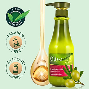 Frulatte Natural Olive Oil Leave In Conditioner & Detangler, Enriched with Shea Moisture & Argan Oil - Anti-Frizz Deep Hair Conditioner For Dry Damaged Hair - Formulated with Keratin, Vitamins B5 & E
