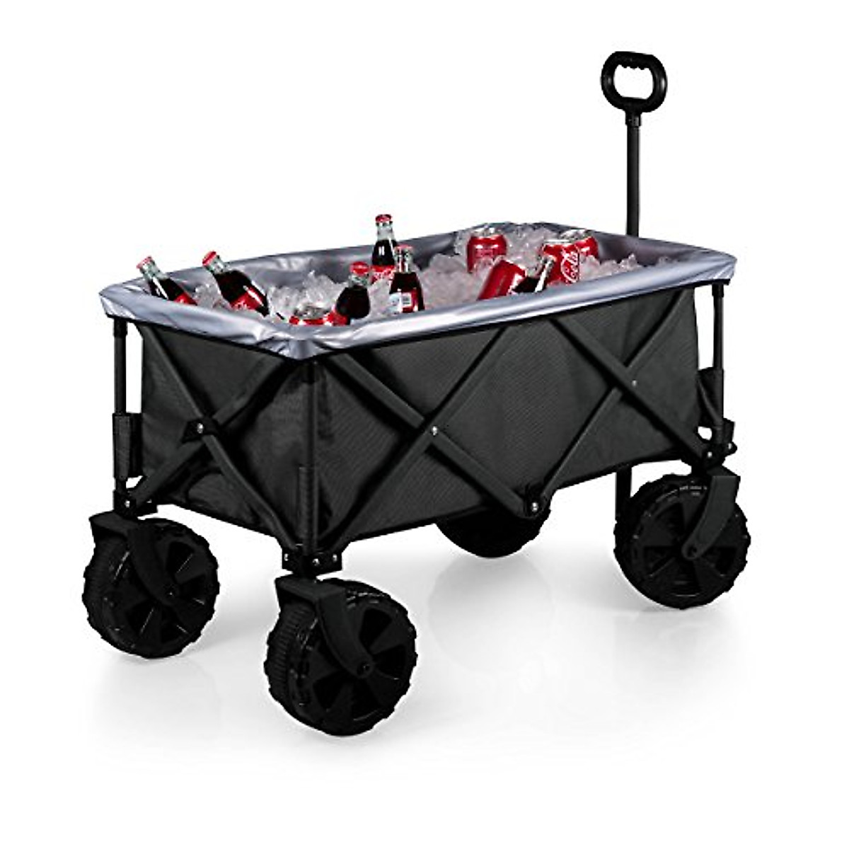 ONIVA - a Picnic Time brand Adventure Wagon Elite All-Terrain Folding Beach Wagon with Big Wheels plus Table Top Lid & Soft Cooler Liner, (Dark Gray)