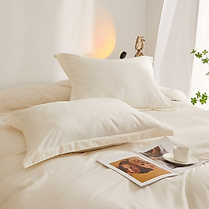 ROOMLIFE 3 Pieces Cream White King Duvet Cover Set Minimalist White Cozy Bedding for All-Season,Comfy Pre-Washed Fabric 3 Bed Set King Size(1 Soft Duvet Cover with Zipper Corner Ties + 2 Pillowcases)