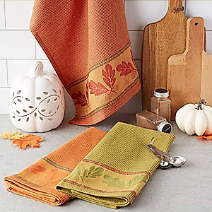 DII Fall Kitchen Towels Decorative and Absorbent Cotton Jacquard Dish Towel Set, 18x28, Autumn Acorn Leaves, 3 Count