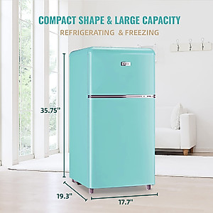 WANAI Compact Mini Refrigerator Small Refrigerator with Freezer, Retro Mini Fridge with Dual Door,7 Adjustable Thermostat, Adjustable Shelves For Dorm, Office Bedroom, Blue