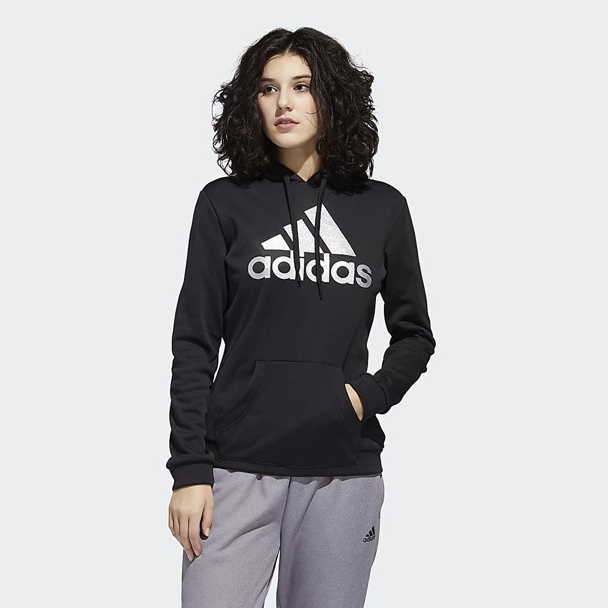 adidas womens Game & Go Pullover Hoodie Black/Metallic Silver X-Small