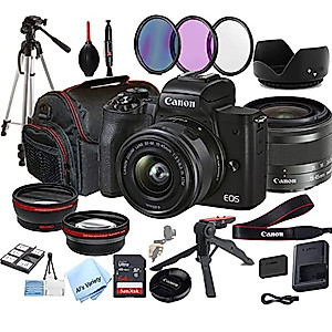 Canon EOS M50 Mark II Mirrorless Digital Camera with 15-45mm Lens + 64GB Card, Tripod, Case,(28pc Bundle) (Renewed)
