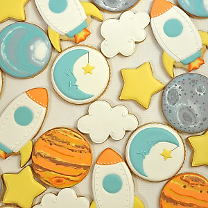 Space Cookie Cutters, Outer Space Fondant Stamper Set, Spaceship Astronaut Rocket Moon Star Planet Circle Pastry Biscuit Cake Baking Mold for Party Supplies