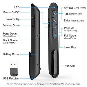 NORWII N27 Wireless Presenter with Laser Pointer Presentation Clicker, 330FT Long Contol Range Hyperlink Volume PowerPoint Clicker Presentation Remote Slide Advancer for Laptop Computer