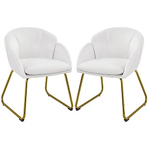 Yaheetech Flower Shape Velvet Armchair, Modern Side Chair Vanity Chair with Golden Metal Legs for Living Room/Dressing Room/Bedroom/Home Office/Kitchen, 2 Pieces, White